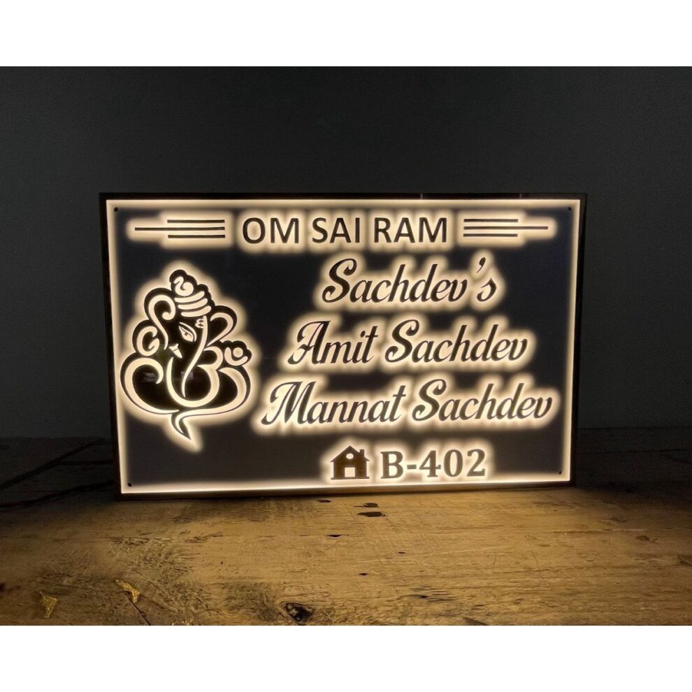 LED House Name Plate - Golden Embossed Letters