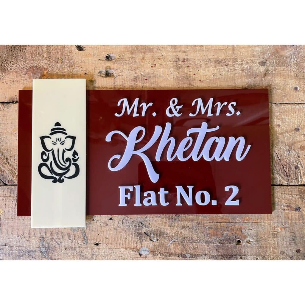 Rose Gold Acrylic LED Waterproof Mor Pankh House Nameplate | Nameplate Shop