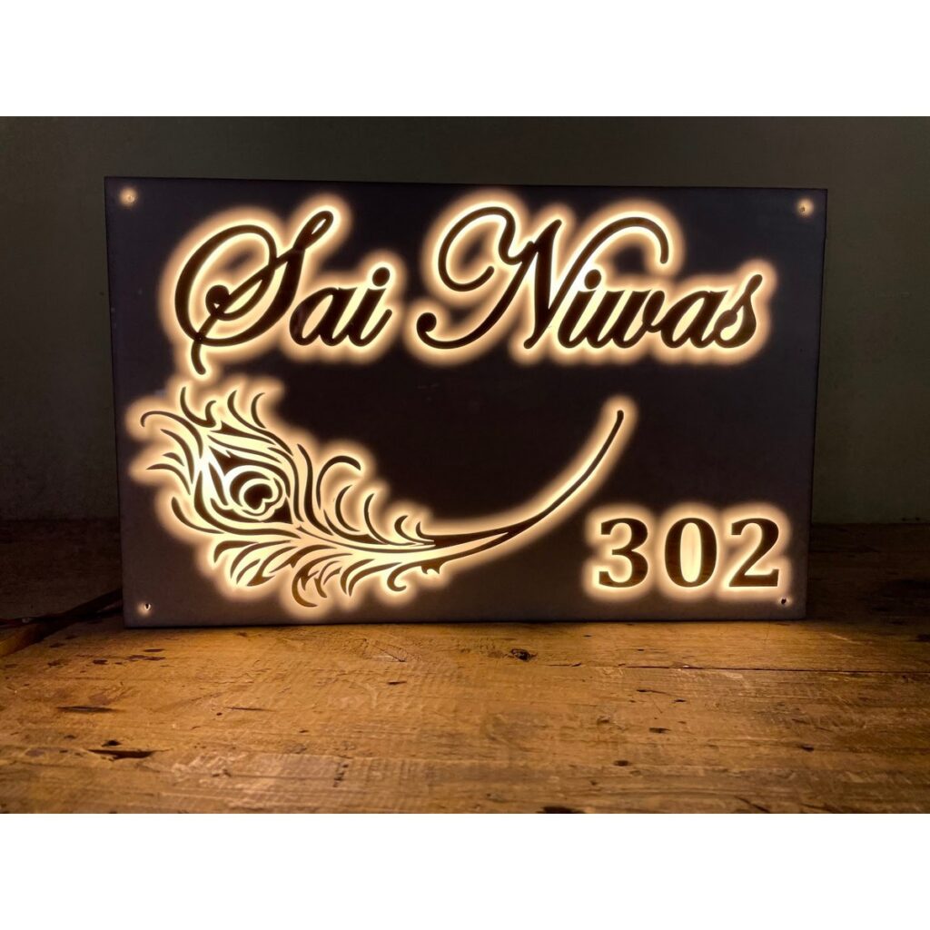 Jali Design Acrylic Led Name Plate – Waterproof – Nameplate Shop