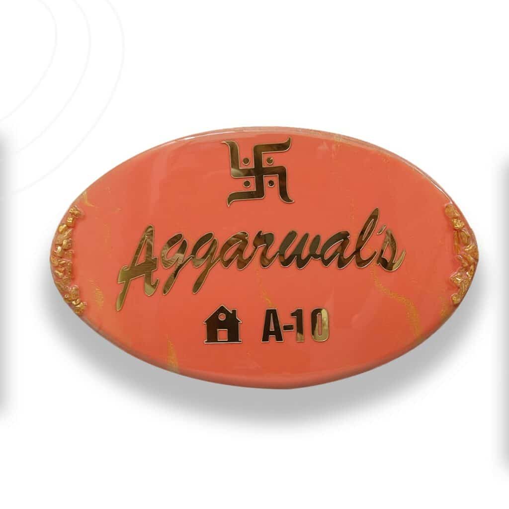 Resin Name Plate - Orange & Golden Resin Name Plate Online