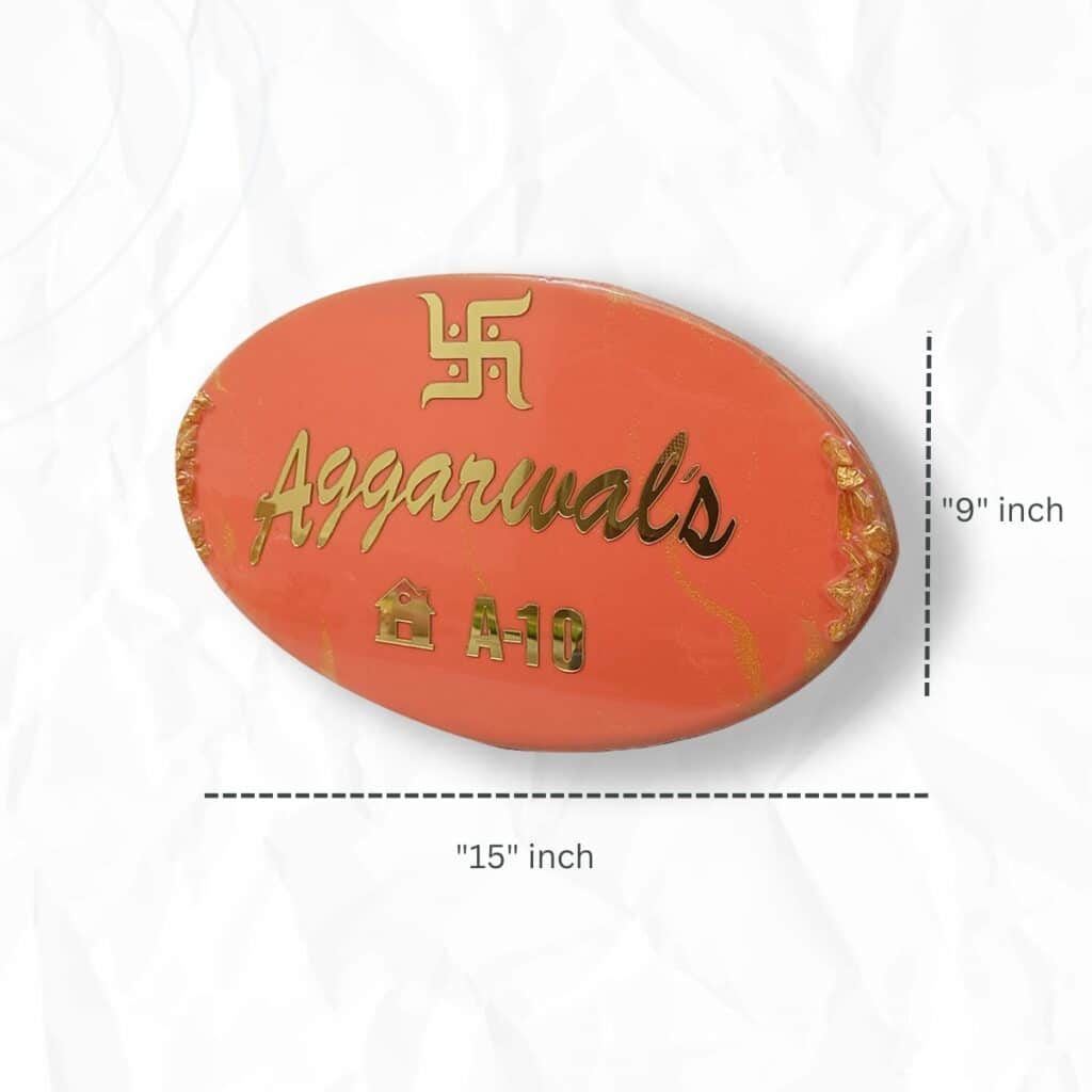 Resin Name Plate - Orange & Golden Resin Name Plate Online