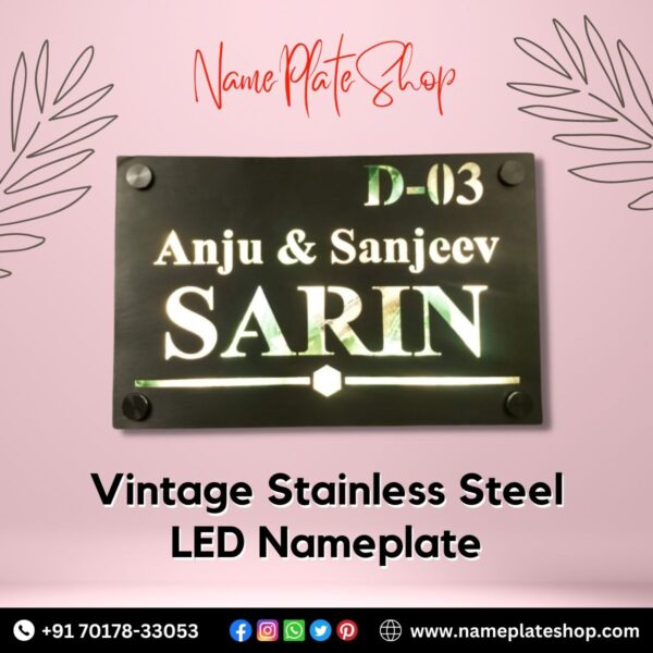 Vintage Stainless Steel LED Name Plate | NamePlateShop