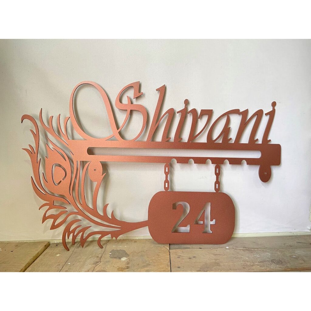 Acrylic Name Plate With Peacock Pankh - Online