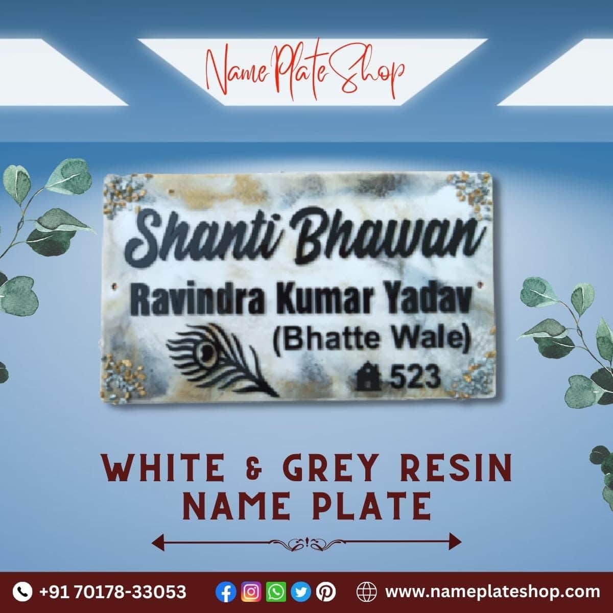 Resin Name Plate In Off White And Golden Colour