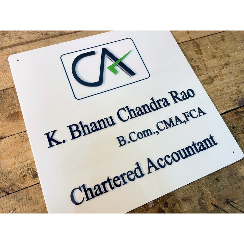 Chartered Accountant Acrylic Nameplate Customizable