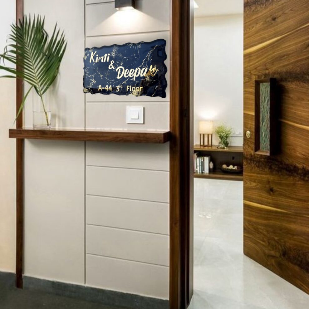 Navy Blue with Golden Blend Resin Nameplate