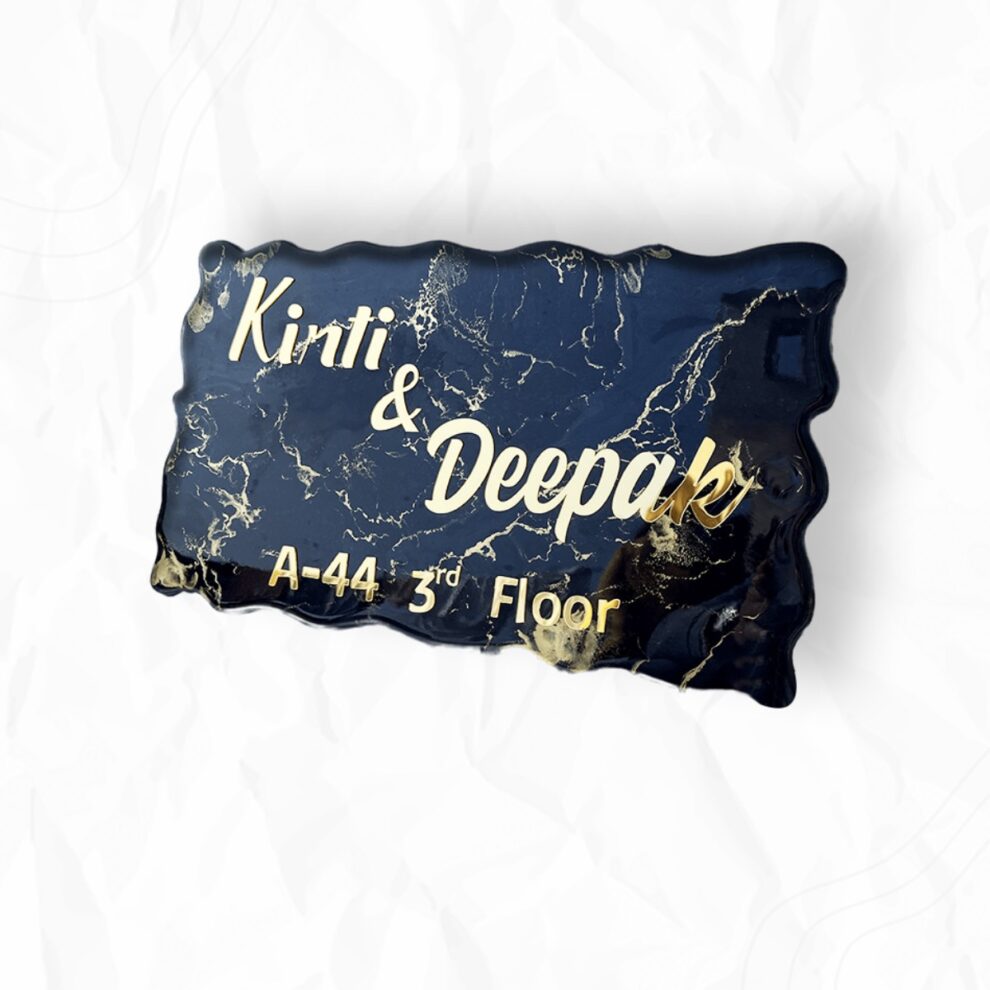 Navy Blue with Golden Blend Resin Nameplate