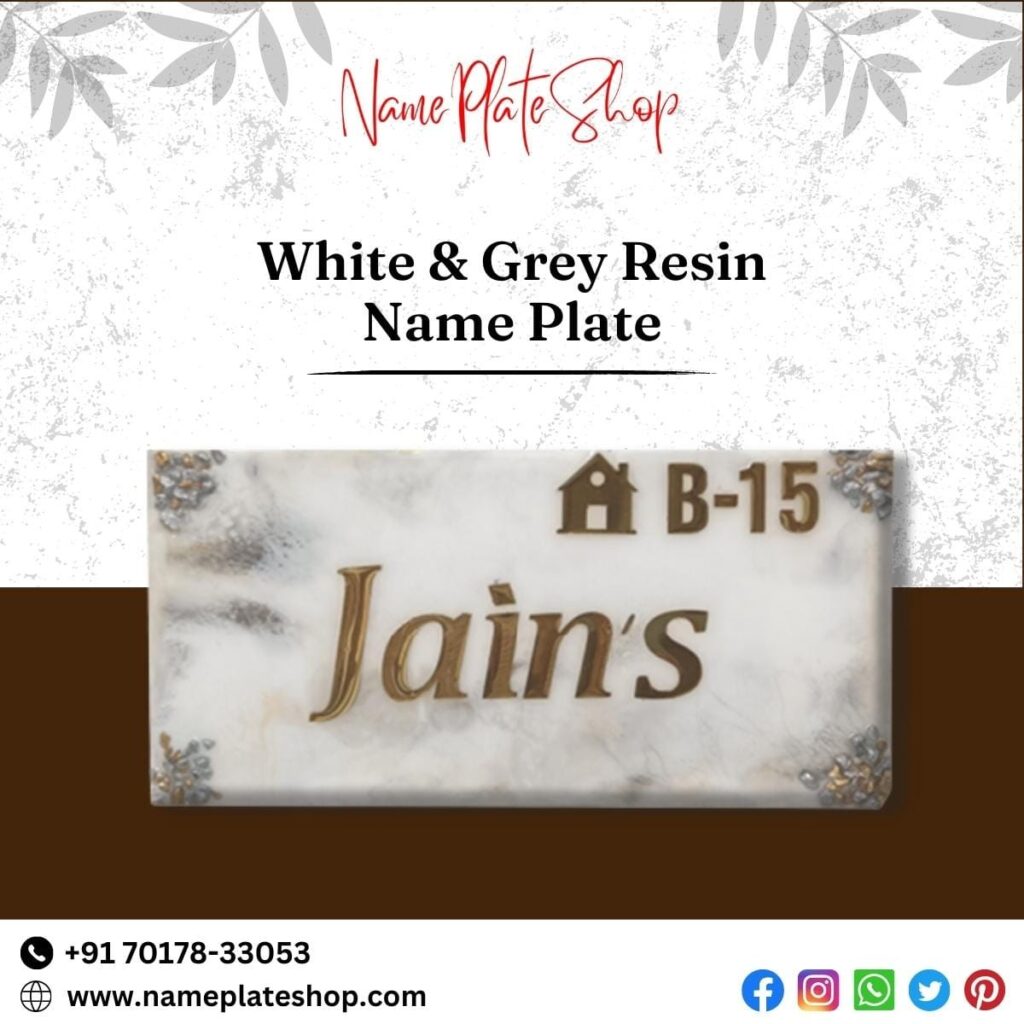 New White & Grey Resin Nameplate | Online At Best Price