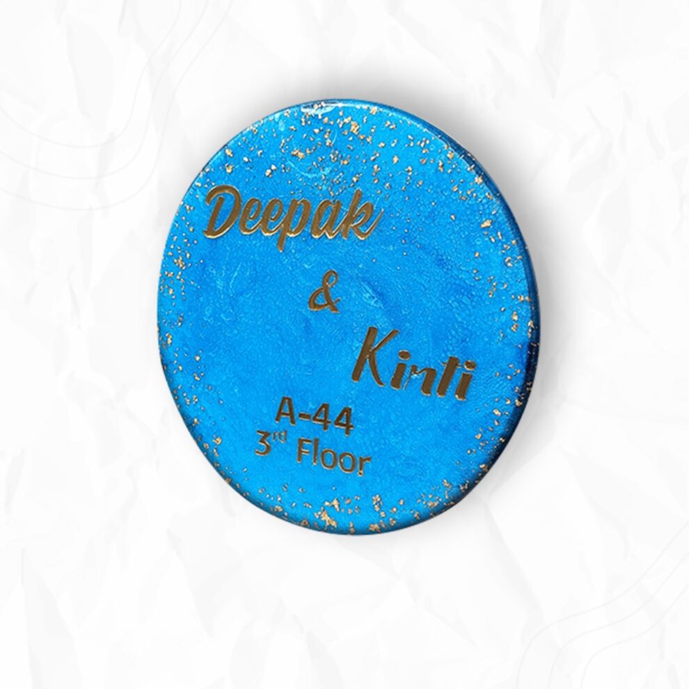 Ocean Blue with Golden Flakes Resin Nameplate