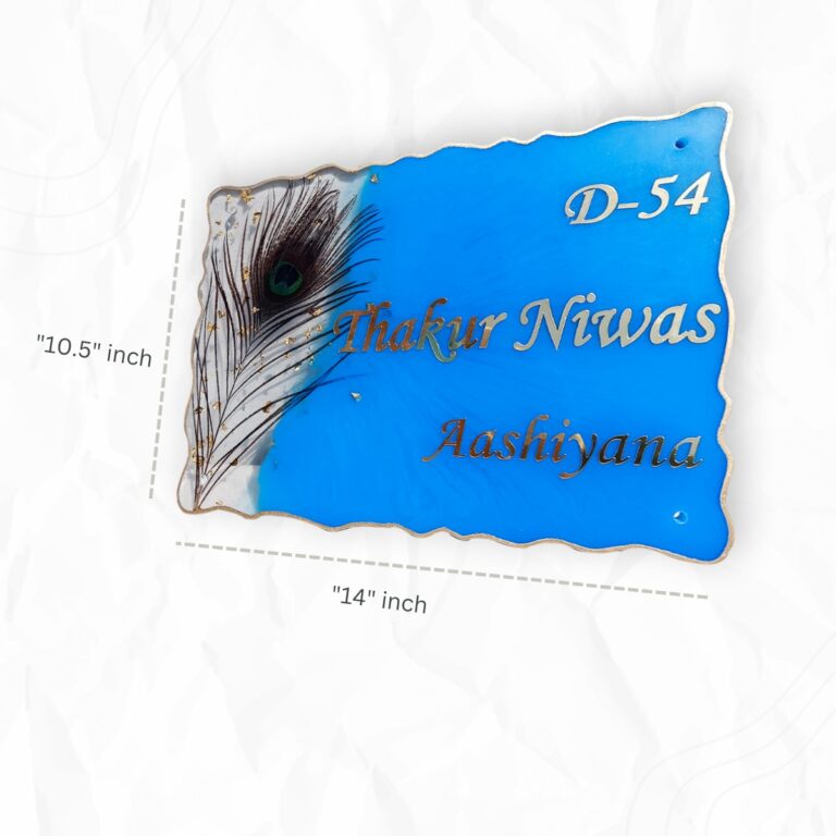 Premium Marine Blue Resin Nameplate Mor Pankh Casted