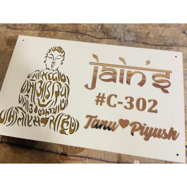 Acrylic Buddha Design LED House Name Plate Customizable