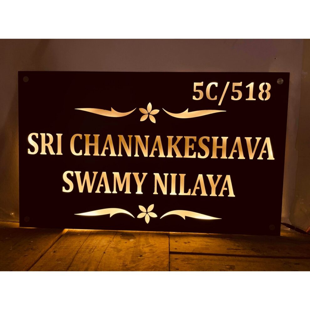 Designer Black Metal LED Name Plate - waterproof