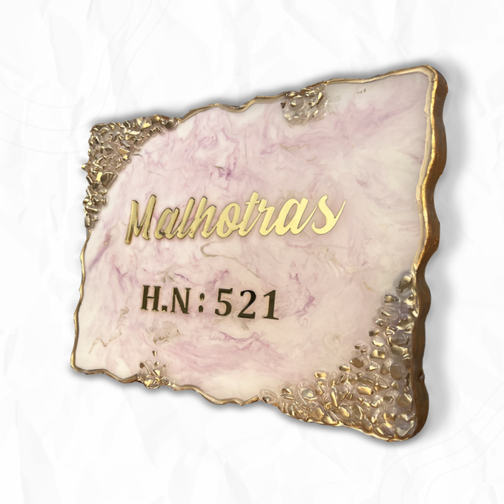 Golden Crystal Resin Nameplate Glossy Purple and White