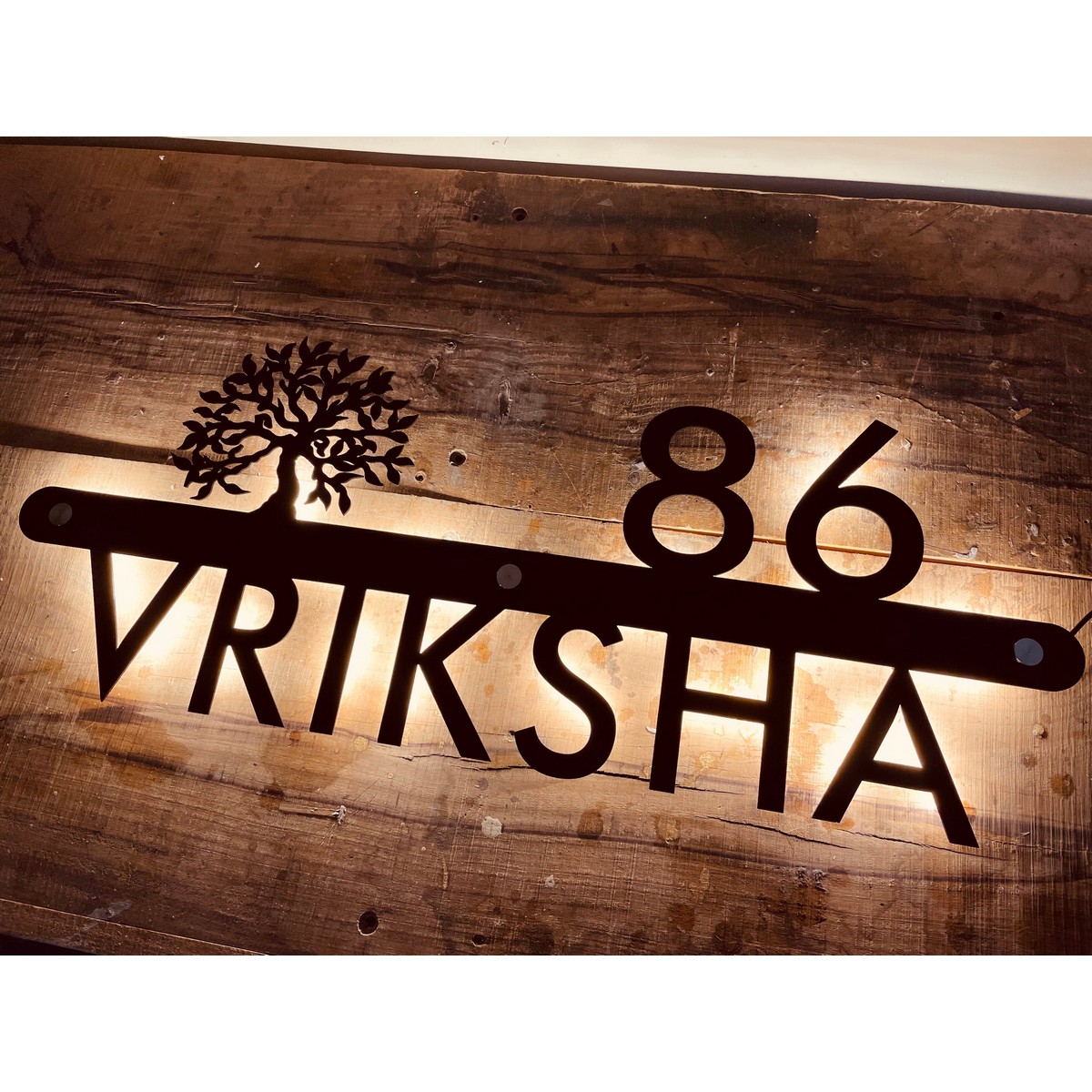 Metal SS 304 LED Waterproof Name Plate - with wood texture