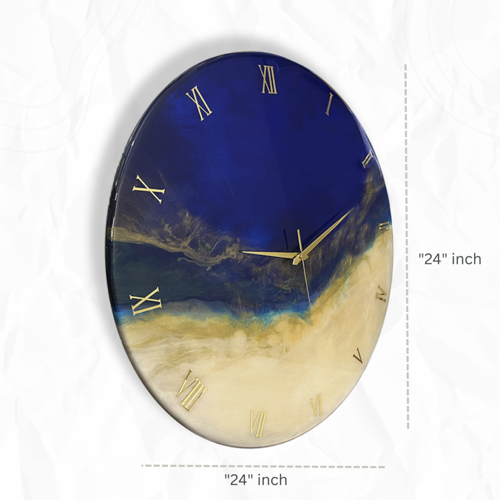 Off-white Resin Wall Clock Royal Blue with Metallic