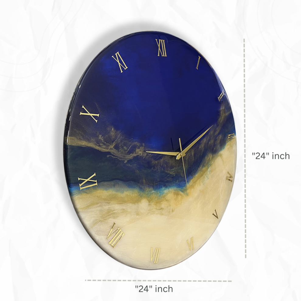 Off-white Resin Wall Clock Royal Blue with Metallic