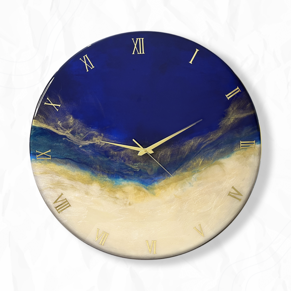 Off-white Resin Wall Clock Royal Blue with Metallic