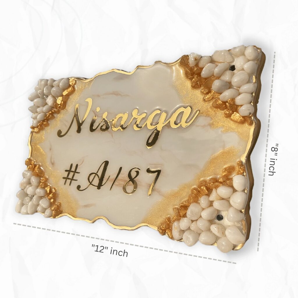 Pebbles Resin Coated Nameplate White and Orange Theme