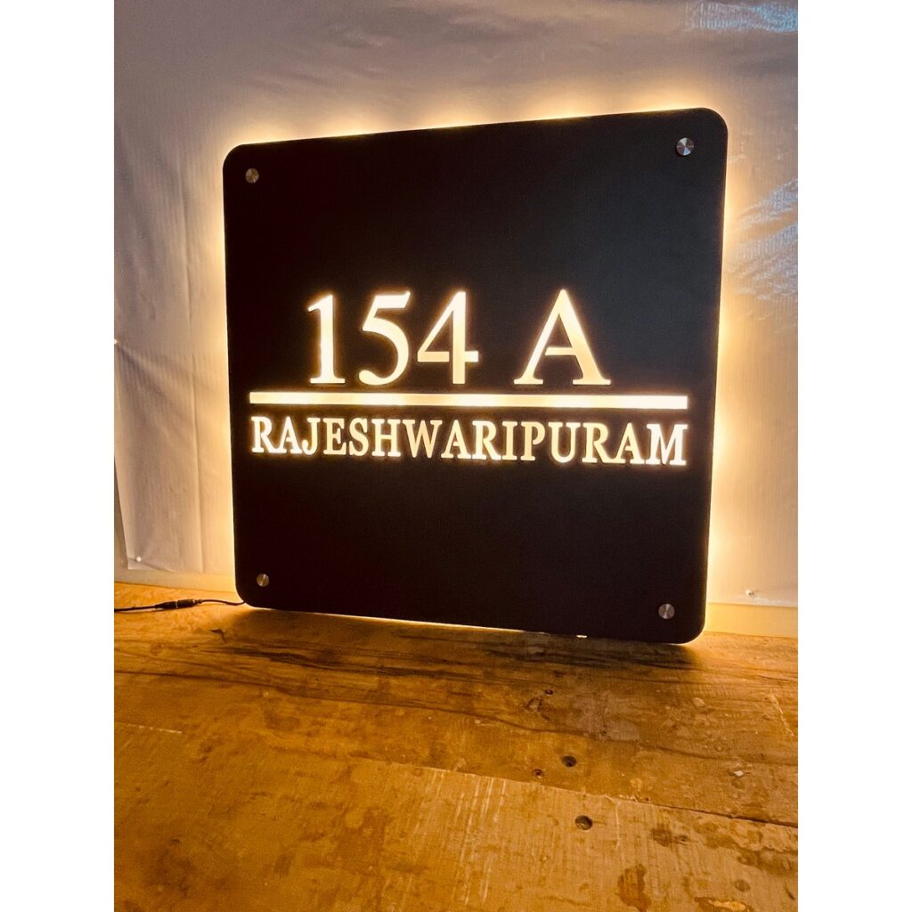 Metal Grey Finish LED House Waterproof Name Plate