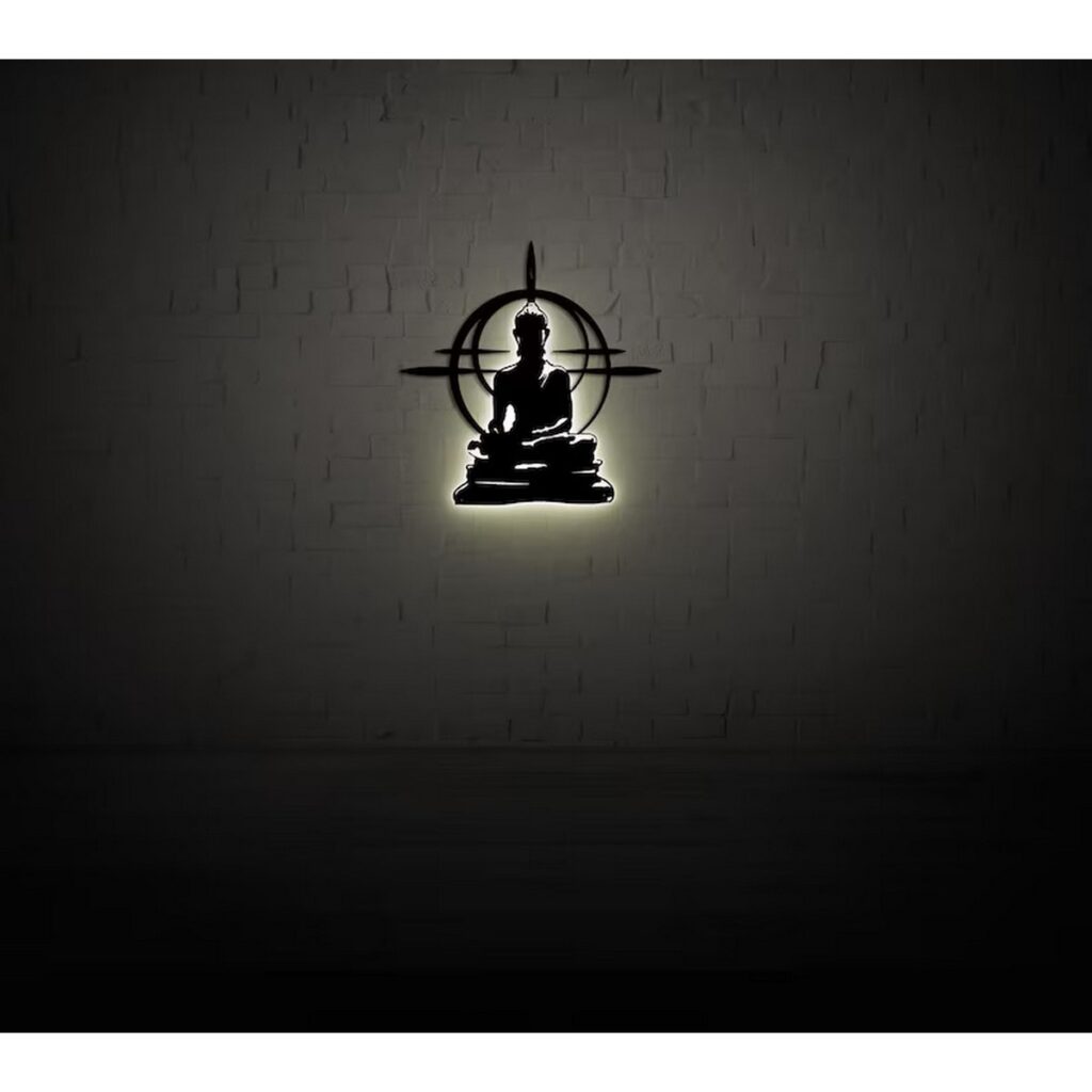 Illuminated Buddha Metal Wall Sign Soulful Serenity