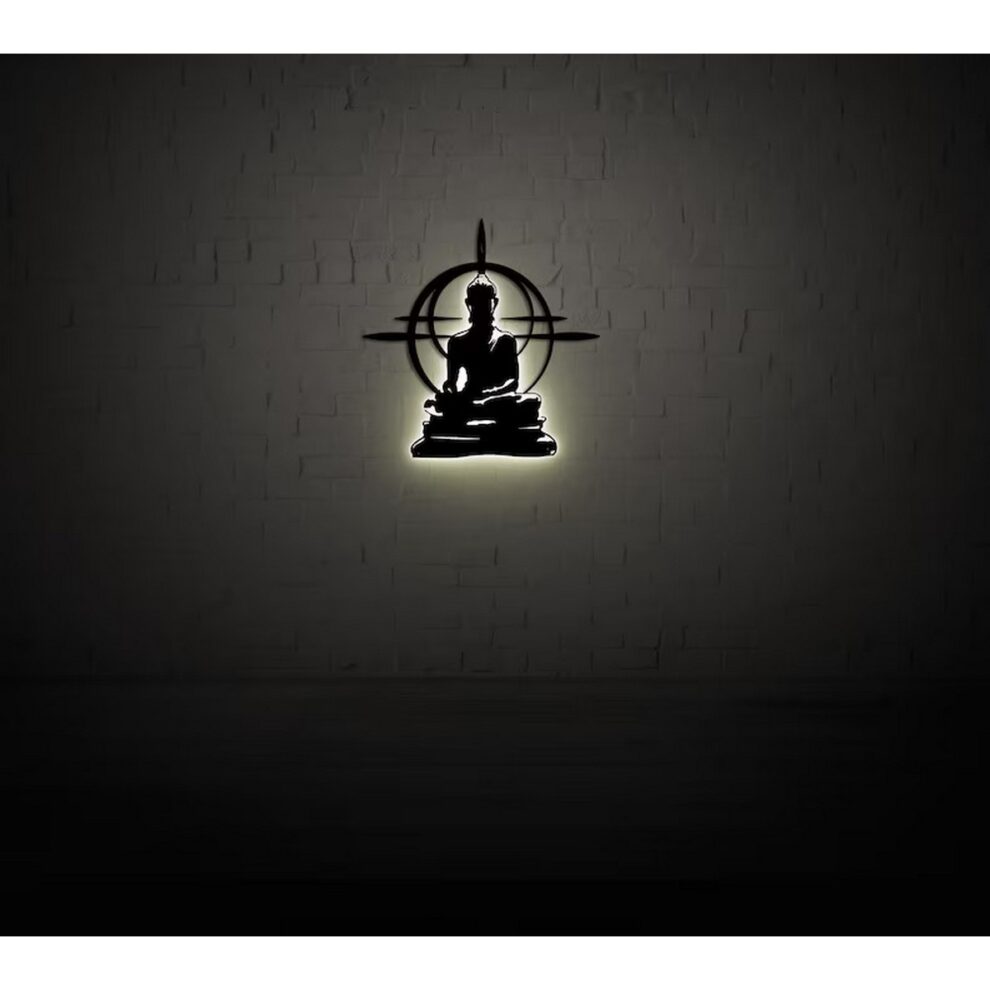 Illuminated Buddha Metal Wall Sign Soulful Serenity
