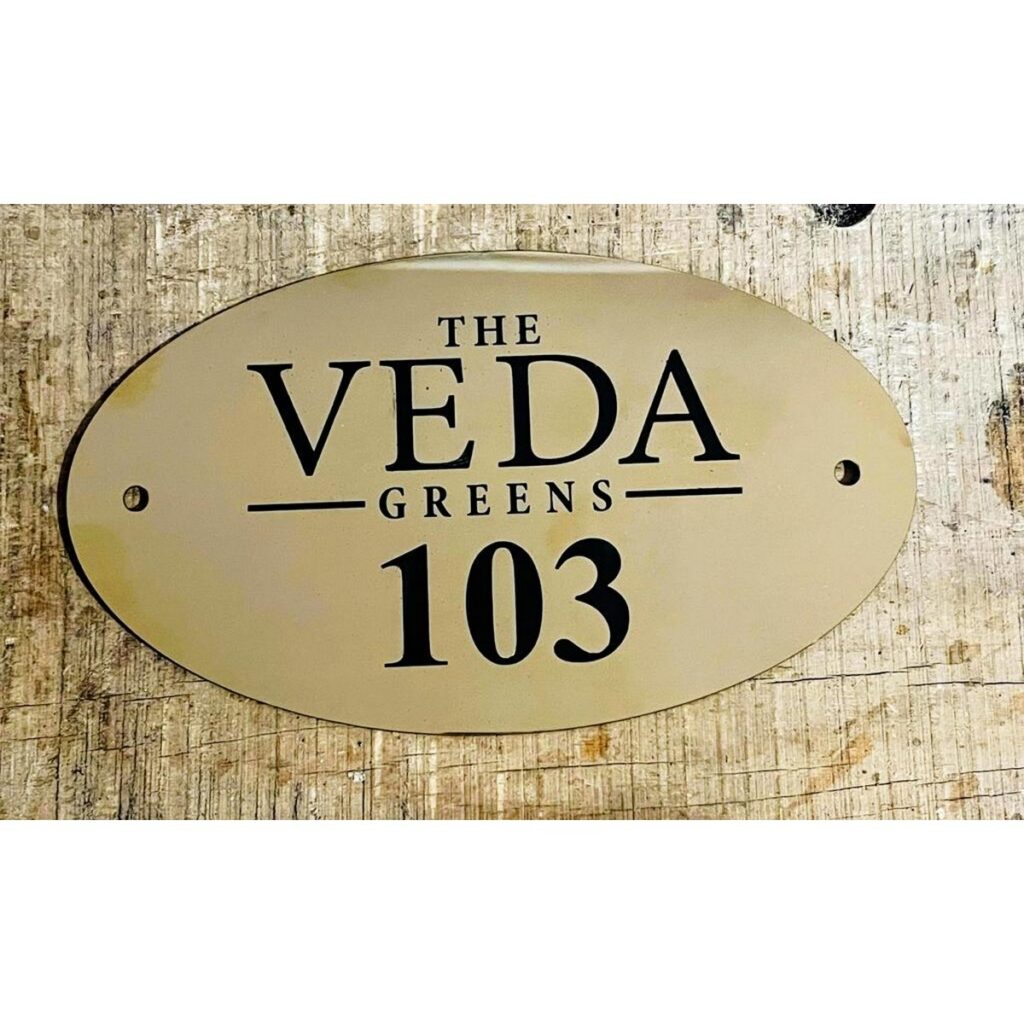 Golden Engraved Metal Room Number Plate | Customized