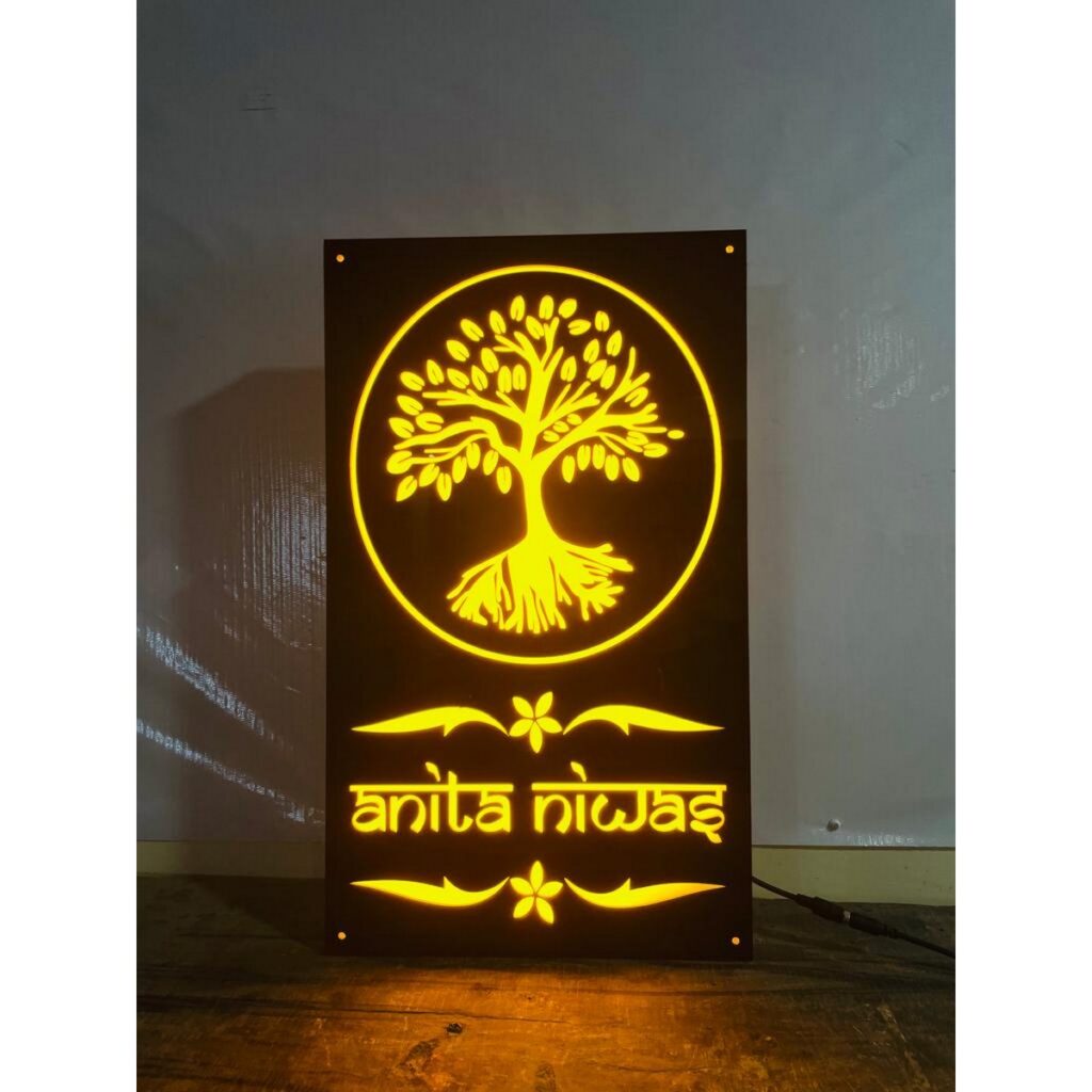 Tree Design LED Acrylic Name Plate – Waterproof