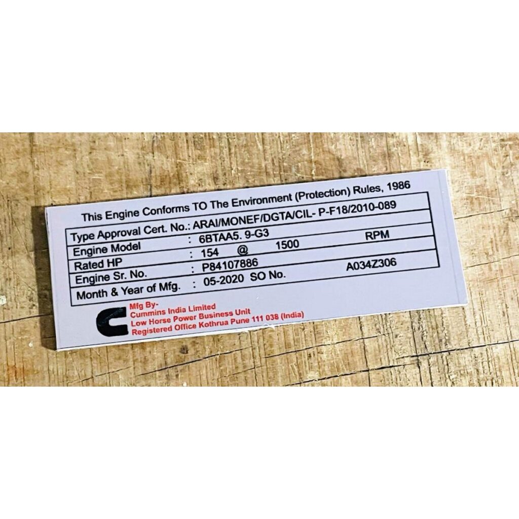 Aluminum Machine Specification Plate | Customtomized