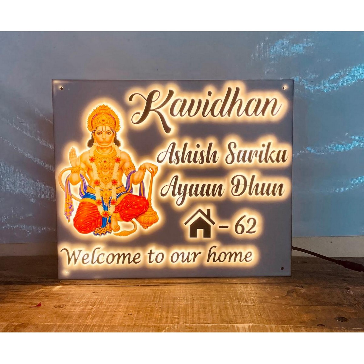 Acrylic Hanuman Design LED House Name Plate – Waterproof