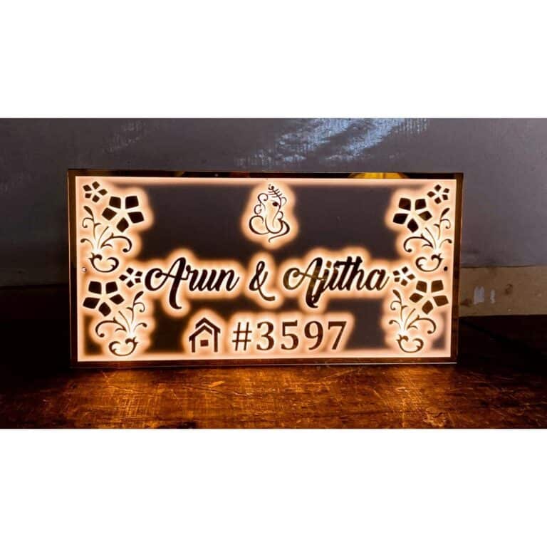 LED Waterproof Name Plate In Mor Pankh Design| NamePlateShop