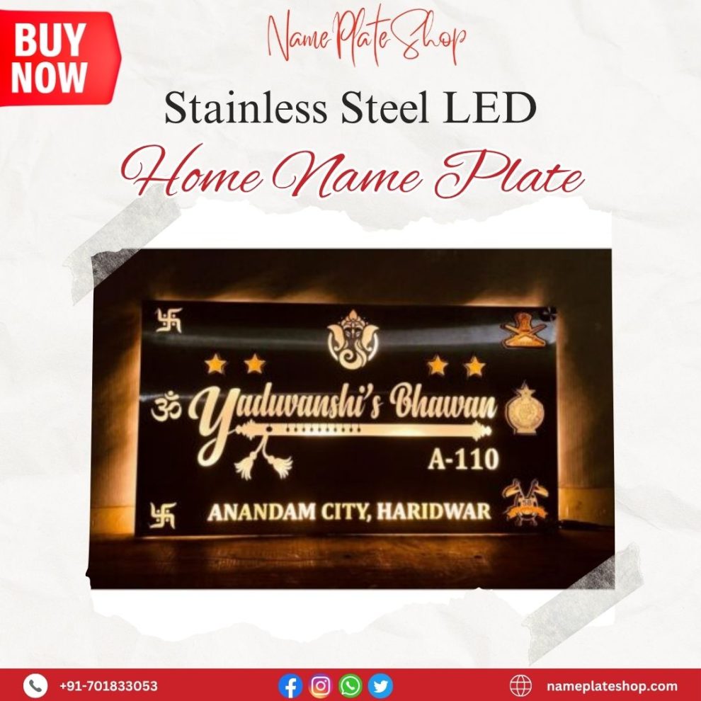 Laser Cut Stainless Steel LED Nameplate for Indian Homes