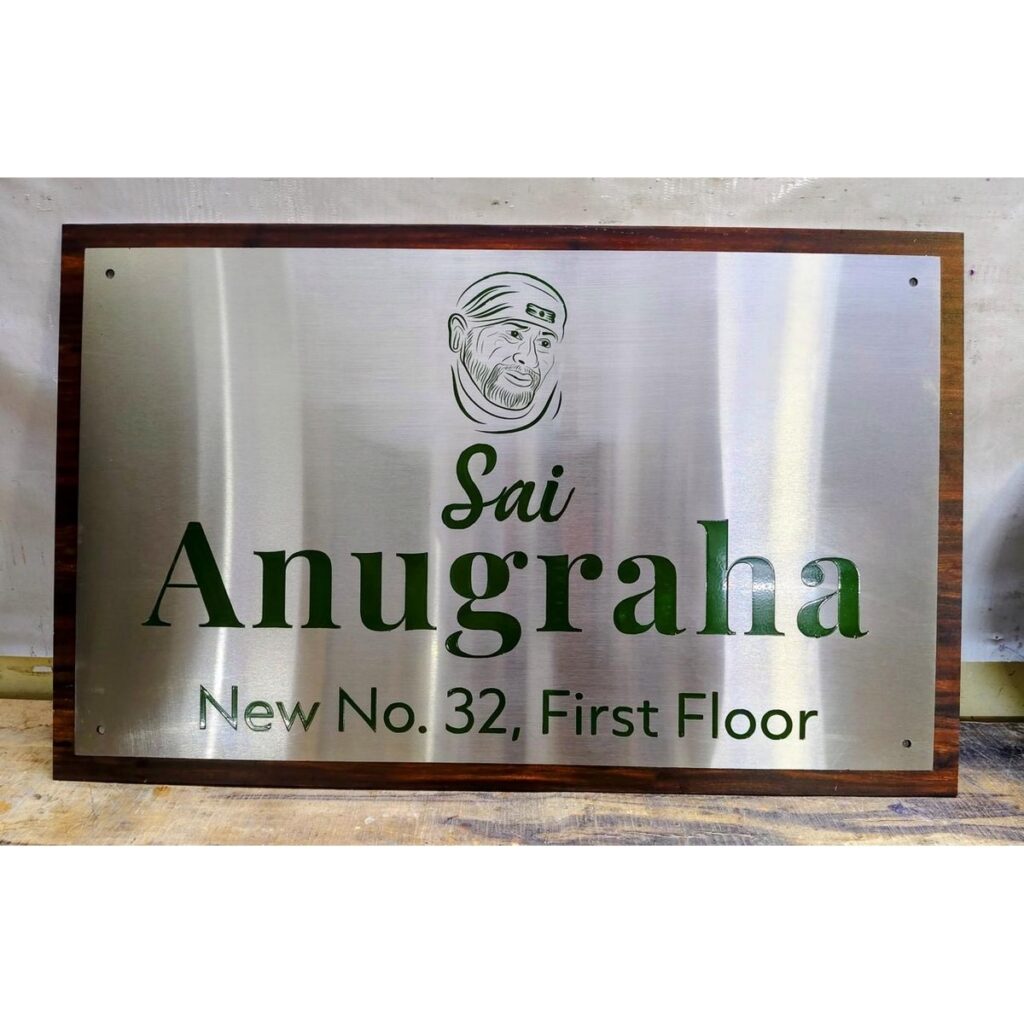 Metal Engraved Name Plate with Wooden Texture Acrylic Base