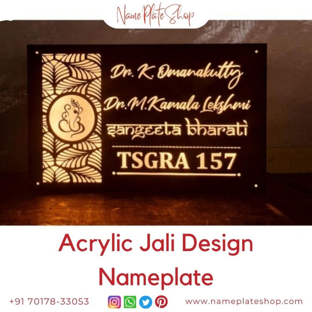 Acrylic Jali Design Nameplate | Elegant Custom Home Décor