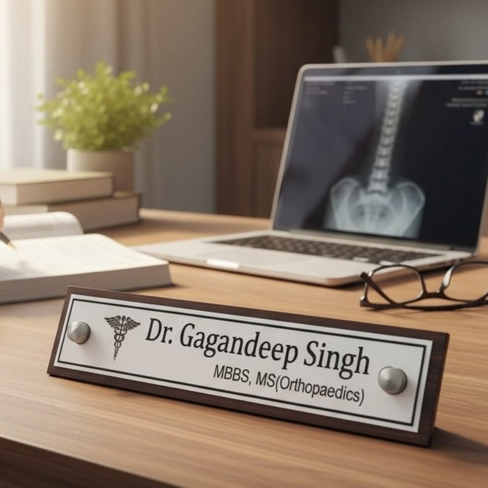 Doctor Desk Nameplate with Wooden Base & Acrylic Letters