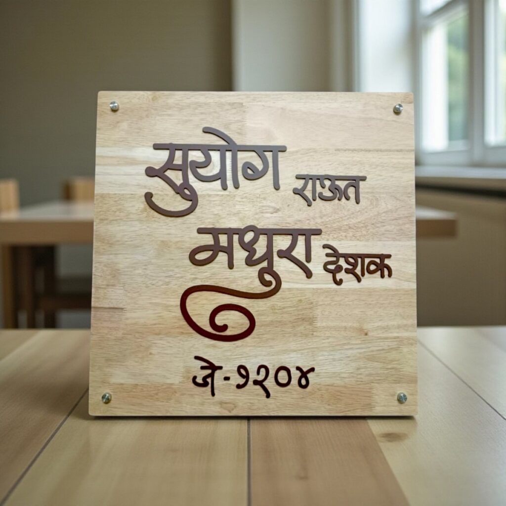 Handcrafted Wooden Stylish Nameplate – Suyog Madhura