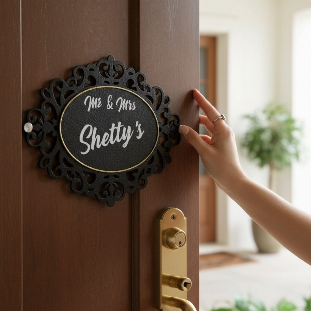 Wooden Base Stone Textured Handcrafted Nameplate for Home