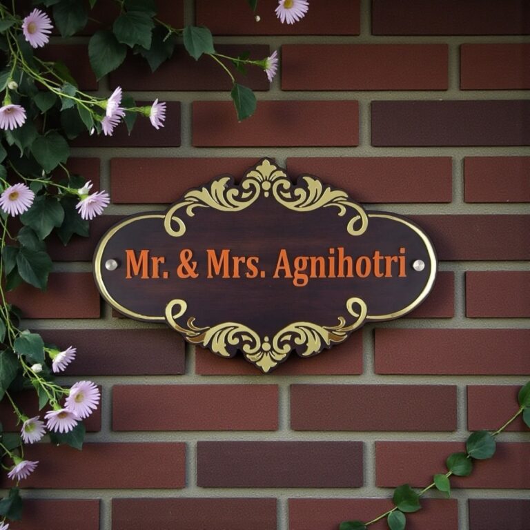 Rubber Wood Brown Polish Nameplate with Custom Name